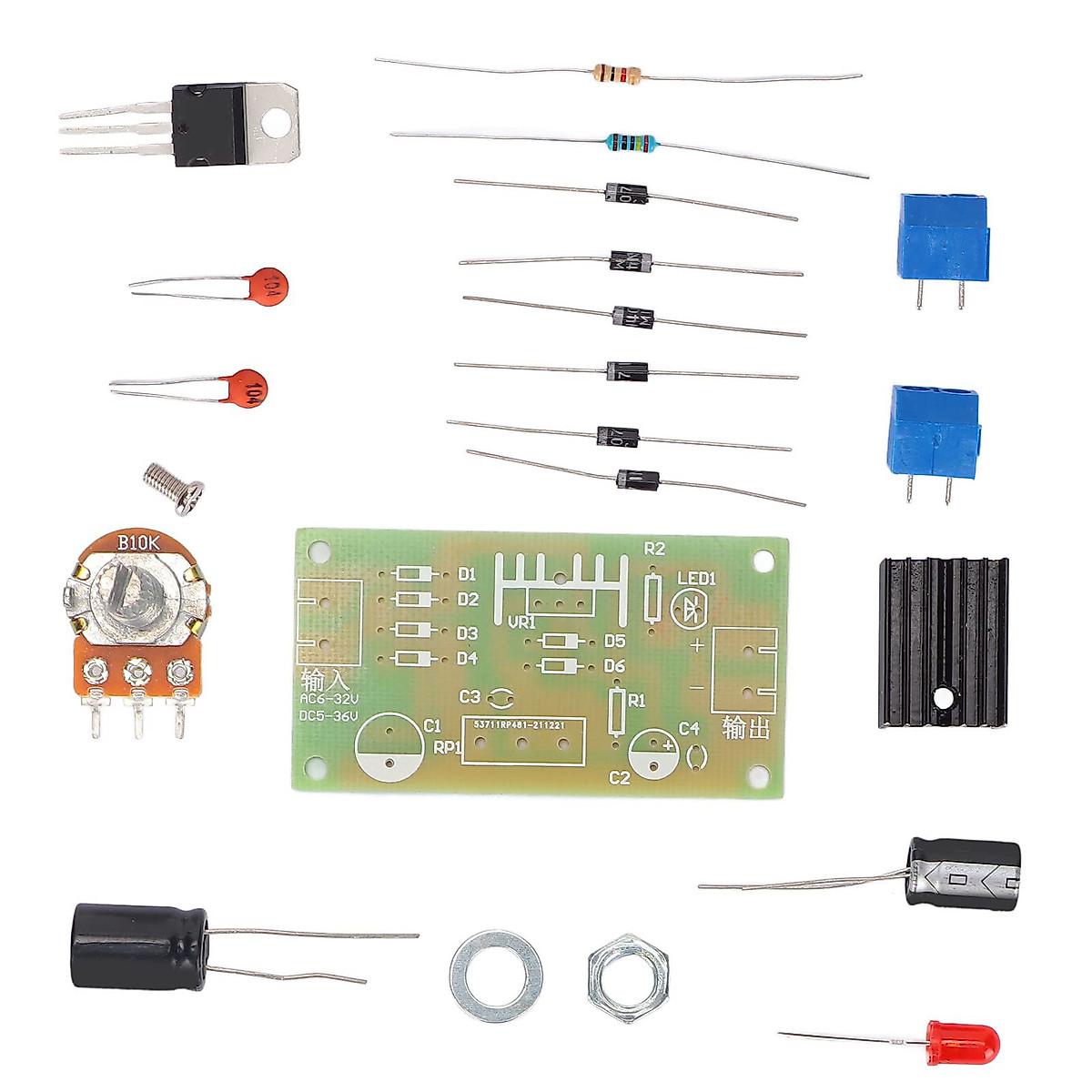 Walfront LM317 Adjustable Regulated Power Supply DIY Kit ABS Board AC/DC Input Output Rectifier Circuit Input Adjustable Voltage Set for School Education lab