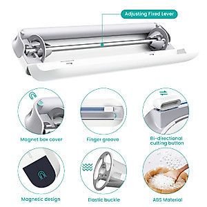 Refillable Plastic Wrap Dispenser, Cling Wrap Dispenser with Slide Cutter, Reusable Plastic Food Wrap Dispenser, Foil and Cling Film Dispenser with Cutter, 1 Roll 12" x 200ft Plastic Wrap Included