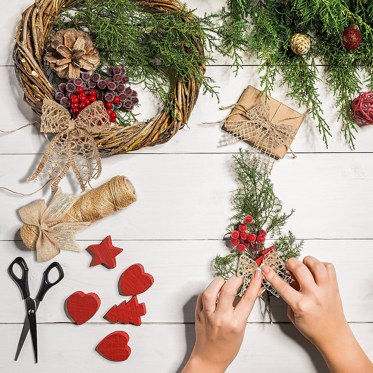 4 Rolls Burlap Ribbon Natural Jute Burlap Lace Mesh Weeding Trim Craft Wrapping Ribbon for Holiday Party DIY Handmade Artist Home Decor Packaging