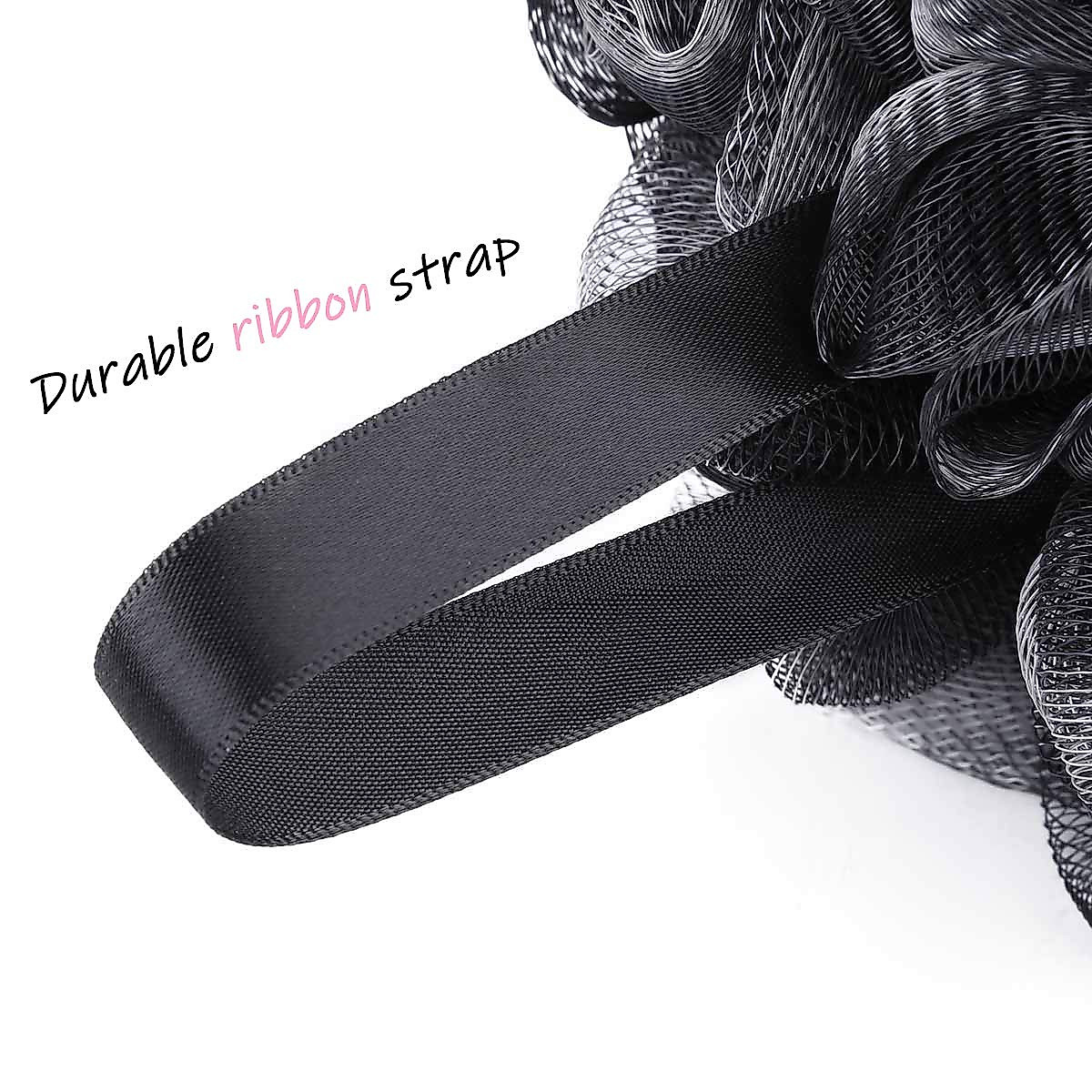 Tbestmax 75g XL Black Loofah Sponge for Exfoliating, Soft Shower Puff Bath Ball Body Scrubber Mesh Pouf 4 Set