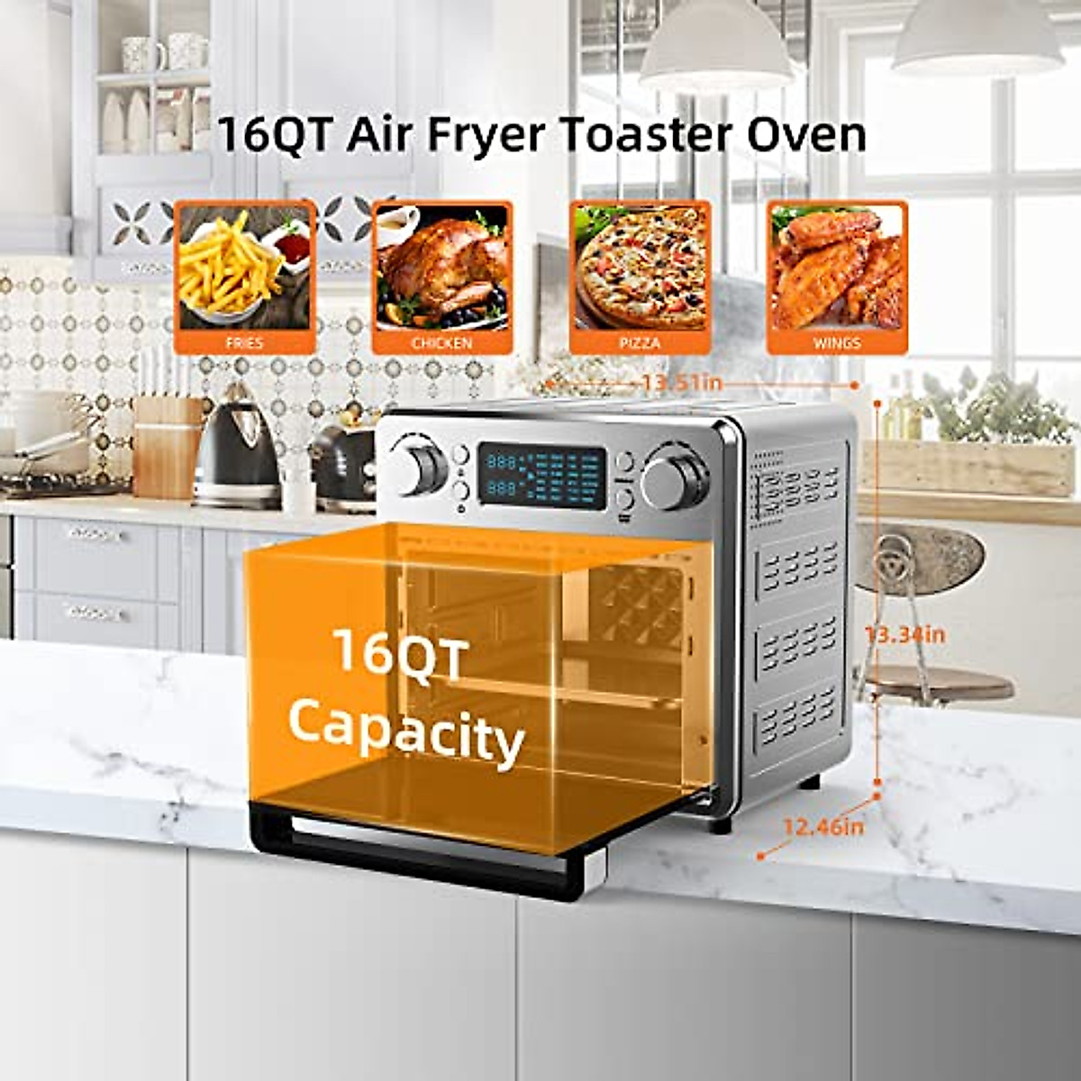 leiko Air Fryer Toaster Oven Combo, 16 QT capacity and Convention Countertop, with microwave&air fryer &roast&bake&thaw &reheat 24-1 function, Stainless Steel, Silver, 1700W.
