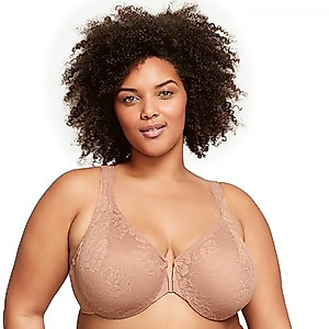 Glamorise Full Figure Plus Size Lacey T-Back Front-Closure Wonderwire Bra Underwire #9246 Cappuccino