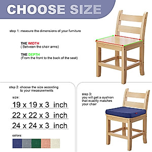 Pcinfuns Outdoor Chair Cushion 24 x 24 x 3 Inch Water Resistant & Fade Resistant Patio Furniture Cushions with Removable Cover and Adjustable Straps Set of 2,Deep Blue