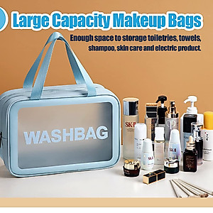 YIMIKE Travel Toiletry Bag, 2 in 1 Large Clear Makeup Bags,Cosmetics Bag,Transparent Skin Care Bag for Toiletries,Waterproof & Draining,PVC Toiletry Organizer Thickened Wash Bag for Women Men