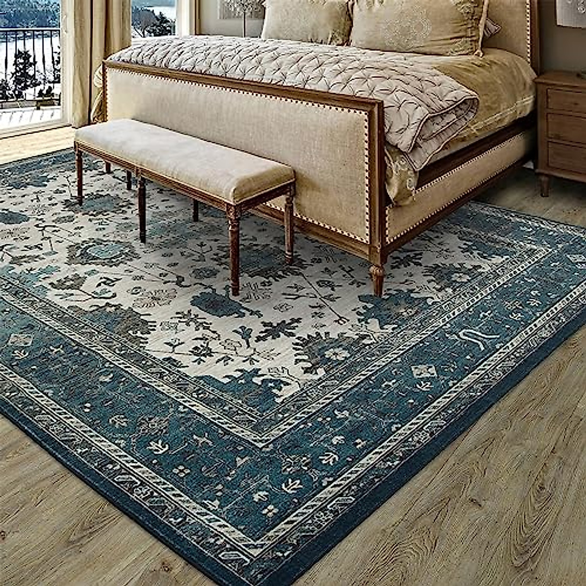 GARVEE Persian Washable Area Rug 8x10 Vintage Boho Living Room Rug Non-Slip Nursery Rug for Bedroom,Low-Pile Carpet Print Distressed Entryway Rug for Laundry Dining Room Office