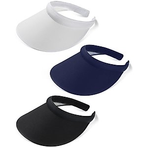 3 Pcs Sports Sun Visor Hat Cloth Covered Slip on Visor Cotton Womens Visor Cap Golf and Tennis Visor for Women Men Sun Visor (Black, White, Navy Blue)