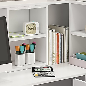 Hitow Modern Reception Desk Counter Table, L-Shap Reception Room Front Desk with Lockable Drawer & Open Shelves, Retail Counter for Salon Checkout Office, White (55.9" W x 32.3" D x 48.4" H)