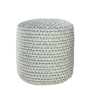 CC Home Furnishings 20" Blue and Green Interwoven Coastal Round Outdoor Patio Pouf Ottoman