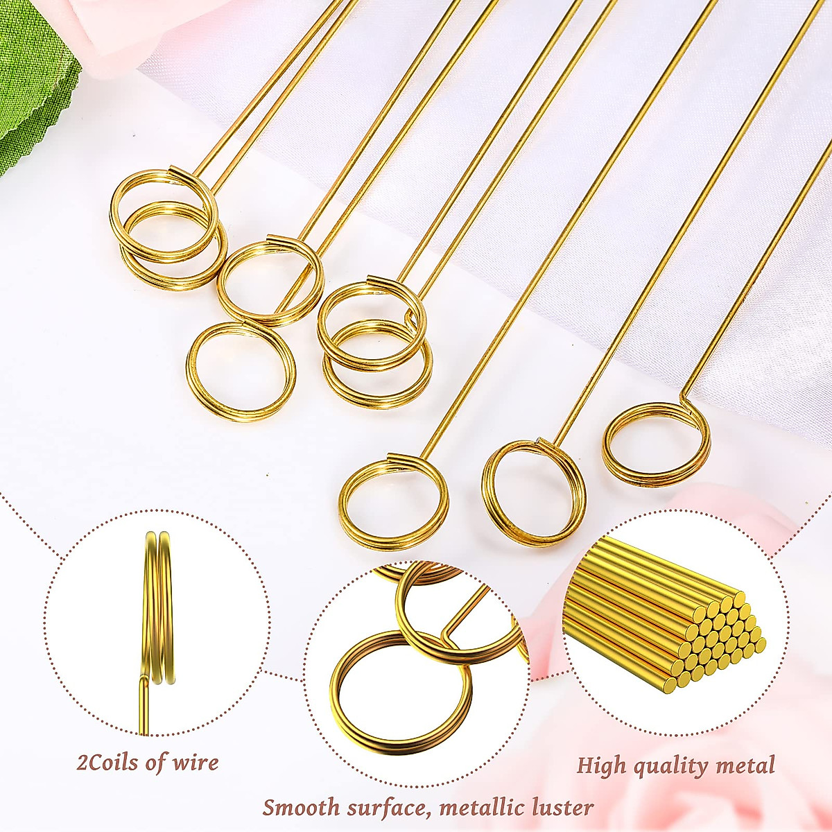 60 Pcs Metal Wire Floral Place Card Holder 11.81 inches Round Gold Photo Clip Floral Card Holder Picks Flower Ring Loop Card Holder for Wedding Party Birthday Office ​Cake Party Favor