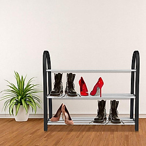 Gorgeri Shoes Rack, Plastic + Aluminum Metal Shoe Storage Organizer Standing Shelf DIY Home Organizer (3 Tiers: 50 * 19 * 42cm / 19.69 * 7.48 * 16.54in)