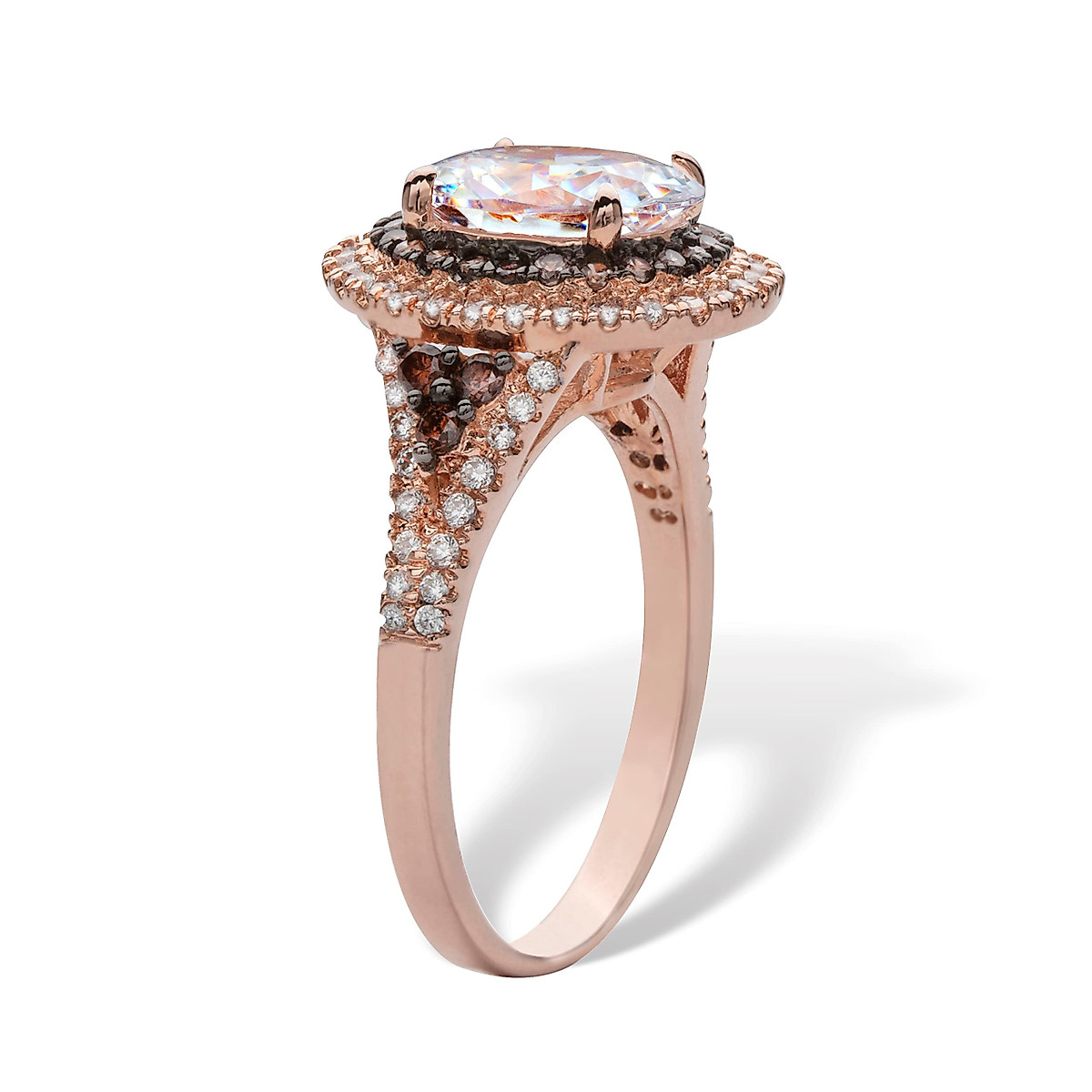 PalmBeach Rose Gold-plated Sterling Silver Oval Cut Cubic Zirconia Brown Double Halo Engagement Ring Sizes 6-10 Size 8