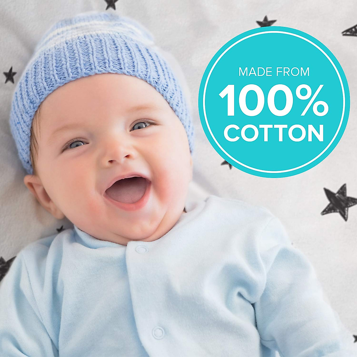 Kushies Baby Fitted Bassinet Sheets - 30 x 18 x 2 Bassinet Mattress Mini Crib Sheets - B&W Scribble Stars Bassinet Cover Mini Crib Mattress - Mattress for Playpen Carriage Pad Fitted Sheet Flannel, Scribble Stars Black & White