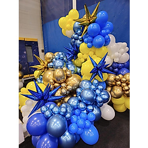 Blue and Yellow Balloon Arch Kit, Royal Blue White Yellow Balloon Garland Kit Latex Baloons with 4D Foil Star Balloons for Baby Shower Anniversary Birthday Wedding Graduation Office Party DIY