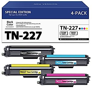 MANDBOY TN227 BK/C/M/Y Toner Cartridge Replacement for Brother TN-227 Compatible MFC-L3770CDW MFC-L3730CDW HL-3210CW HL-3230CDW HL-3270CDW HL-3230CDN DCP-L3510CDW DCP-L3550CDW Printer 4 Pack