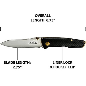 Summit Knife Co Mount Olympus EDC Folder Knife 2.75” VG10 Stainless Steel Blade - Black Carbon Fiber Scales Handle - Gentlemans Every Day Carry Lightweight Folding Pocket Knife