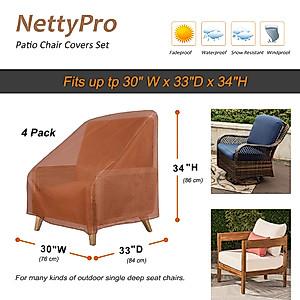 NettyPro Patio Chair Covers for Outdoor Furniture 4 Pack, Waterproof Heavy Duty Lawn Patio Furniture Cover Deep Seat Dining Chair Covers High Back, 30W x 33D x 34H inches, Brown