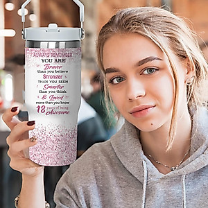 Dcohluk 18 Year Old Girl Birthday Gifts Ideas for 40oz Tumbler Best Gift for 18 Year Old Girl, Mothers Day 18th Birthday Mug 18th Birthdays Gifts for Girls, Stainless Steel Cup with Handle & Straw