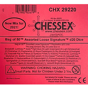 Chessex DND Dice Set-Chessex D&D Dice-16mm Assorted lours Plastic Polyhedral Dice Set-Dungeons and Dragons Dice ludes 50 Dice - D20, Various (CHX29220)