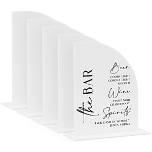 JINMURY 5 Pack White Half Arch Acrylic Sign with Stand | 8x10 Inch Half Arch Acrylic Blank Sign and Base, DIY Wedding Table Numbers, Wedding Signage, Events& Parties