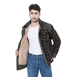 NEWHALL Men's Plaid Long sleeve flannel lined Buttoned Shirt, Winter Windproof and Warm Jacket S Dark Green