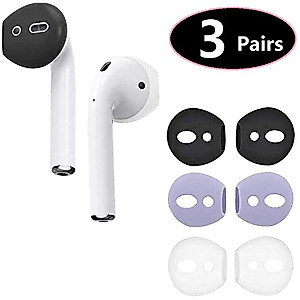 BLLQ Fit in Case AirPod Eartips Covers Anti-Slip Earuds Cover Silicone Compatible with AirPods 2 & AirPods 1 or EarPods 【 Fit in The Charging Case 】3 Pairs White/Gray/Black WGB