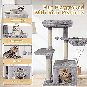 FISH&NAP US16H Cute Cat Tree Cat Tower for Indoor Cat Condo Sisal Scratching Posts with Jump Platform Cat Furniture Activity Center Play House Grey