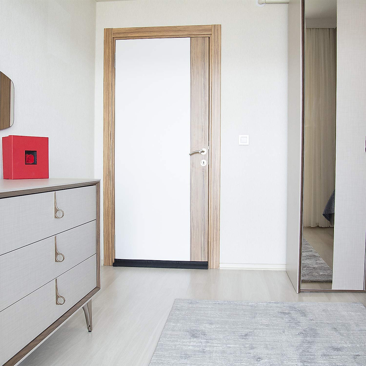 BAZERGA Under Door Draft Stopper One Sided Weather Stripping Door Seal Strip with Hook and Loop Self Adhesive Tape Noise Draft Blocker Dust and Sound Proof Energy Saving Door Stopper 35.4" (BBlack)