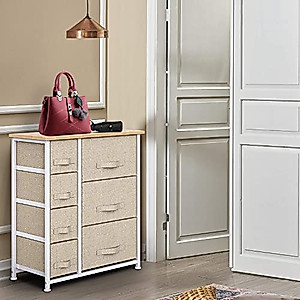 Pipishell 7 Drawer Fabric Dresser Storage Tower, Dresser Chest with Wood Top and Easy Pull Handle, Organizer Unit for Closets, Bedroom, Nursery Room, Office