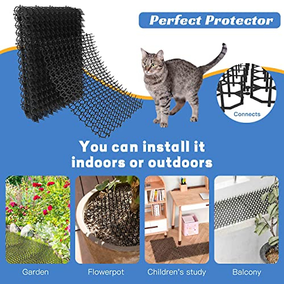 Oceanpax 12 Pack 16 X 13 Inch Square Cat Scat Mats for Cats with Spikes, Prickle Strips from Digging Cat Deterrent Outdoor