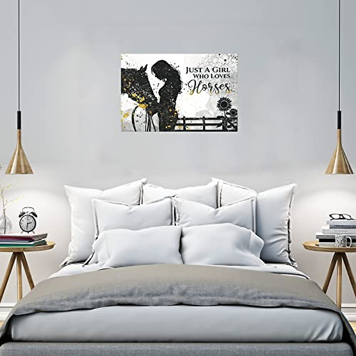 Rustic Farmhouse Horse Wall Art Decor Just A Girl Who Loves Horses Posters Country Style Wall Decor Inspirational Wall Art Rustic Posters Print for Girls Bedroom Nursery Decor 16x24 Inch Unframed