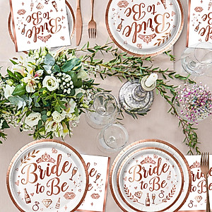 Bridal Shower Decorations - Rose Gold Bachelorette Party Decorations Set with Plates, Napkins, Cups, Cutlery, Bride to Be, Star, Heart Foil Balloons for Bridal Shower Decor, Serve 25