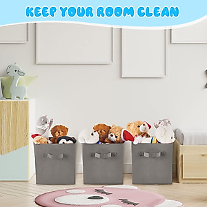 12 Pcs Cube Storage Bin 11'' Collapsible Storage Cubes Foldable Cube Storage Organizer Bins Fabric Bins Storage Basket Fabric Cubby Boxes for Shelf Closet (Gray)