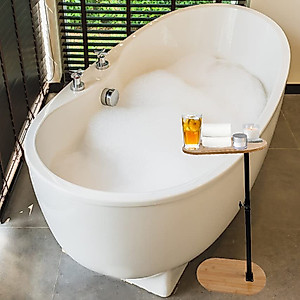 Bamboo Bath Table Tray Table with Adjustable Height,FreestandinBath Caddy Tray for Tub Against Wall,Bathtub Side Table Tub Shelf for Luxury Bath Home Spa Bathtub Accessories and Gift Choice.