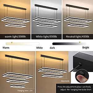 Modern LED Chandelier, Double Rectangles Ceiling Pendant Lights, LED Island Lights Dimmable Chandeliers for Dining Room Living Room Bedrooms, Black (40CM/60CM)