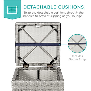 Best Choice Products Set of 2 Wicker Ottomans, Multipurpose Outdoor Furniture for Patio, Backyard, Additional Seating, Footrest, Side Table w/Storage, Removable Cushions - Gray/Navy