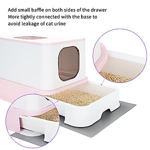 RIZZARI Millions Sold Wordwide Cat Litter Box, Large Top Entry Anti-Splashing Litter Box with Lid, Enclosed Plastic Cat Litter Box with Handy Litter Scoop, Drawer Type Cat Toilet (Pink)