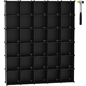 C&AHOME Cube Storage Organizer, 30-Cube Shelves Units, Closet Cabinet, DIY Plastic Modular Book Shelf, Ideal for Bedroom, Living Room, Office, 60.6" L x 12.4" W x 72.6" H Black UPCS30H