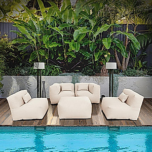 ANNYH Modern Calaluna 5Pc OUTDOOR Furniture Sectional Conversation Set- COMBINATION of 2Middle 2Corner 1Ottoman/Coffee-Expansion Foam Filling chairs-A UNIQUE Modular Contemporary Sofa (Sand Beige)
