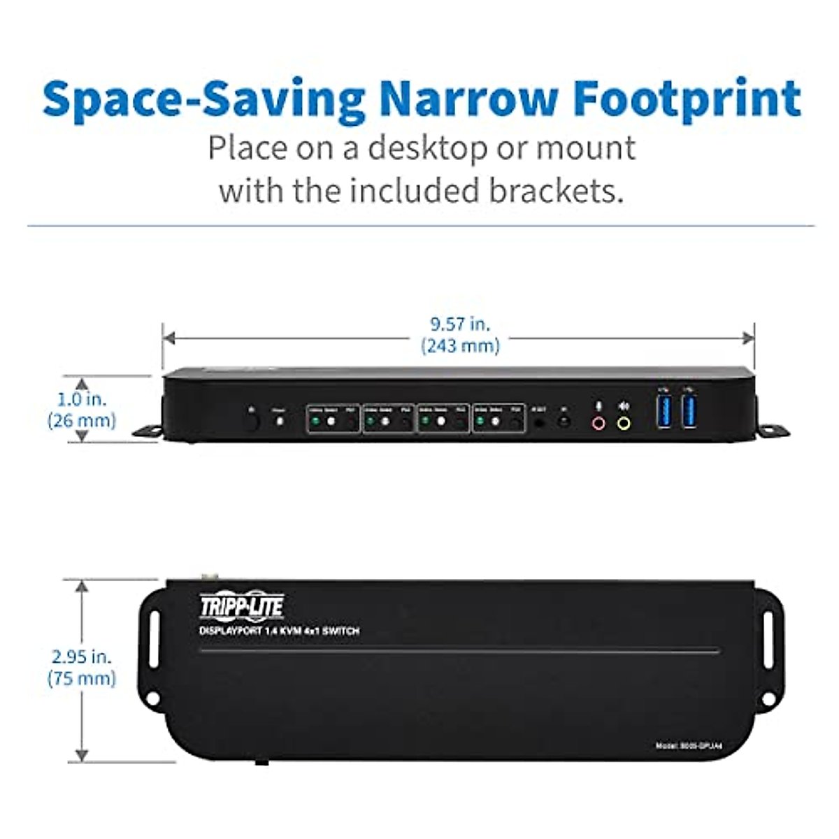 Tripp Lite 4 Port DisplayPort USB KVM Switch, Quad Port DP USB KVM Switch, 4K 60 Hz, HDR, HDCP 2.2, DP 1.4, USB 3.0 Cables, Black (B005-DPUA4)