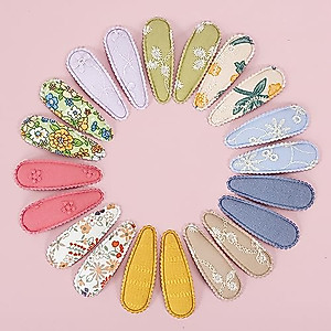 20pcs Hair Clips for Baby Girls, Floral Pattern Hair Barrettes, Cloth Wrapped Snap Hair Pins, Hair Accessories for Kids Infants Teens Toddler Girls Women (Floral-B)