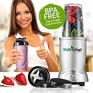NutriChef Personal Electric Single Serve Blender - 1200W Professional Kitchen Countertop Mini Blender Shakes and Smoothies w/ Pulse Blend, Convenient , Portable 10 & 24 Oz Cups - NutriChef NCBL12