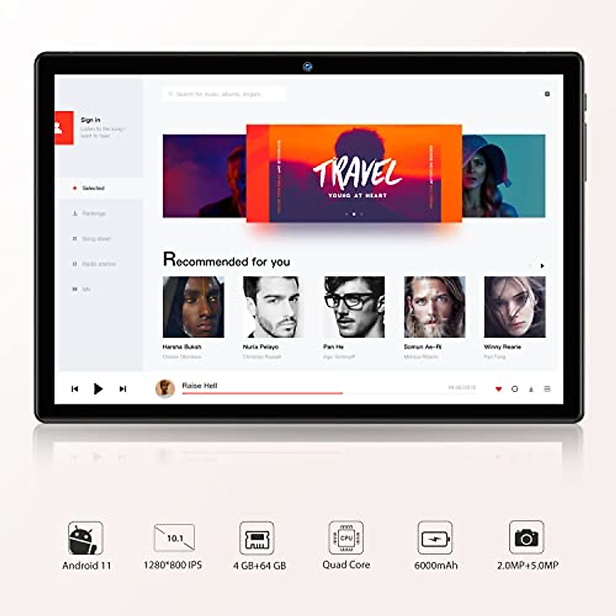 OUZRS Tablet 10 Inch Android 11 GMS, 4GB de RAM 64GB ROM/TF 256GB 1.8Ghz Tablet PC 8-Core 6000mAh Dual Cámara Tablet Android WiFi Bluetooth Netflix Type-C(WiFi Version),Black