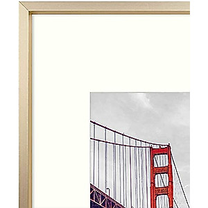 Frametory, 11x14 Aluminum Photo Frame with Ivory Color Mat for 8x10 Picture & Real Glass, Metal Picture Frame Collection (Gold, 1-Pack)