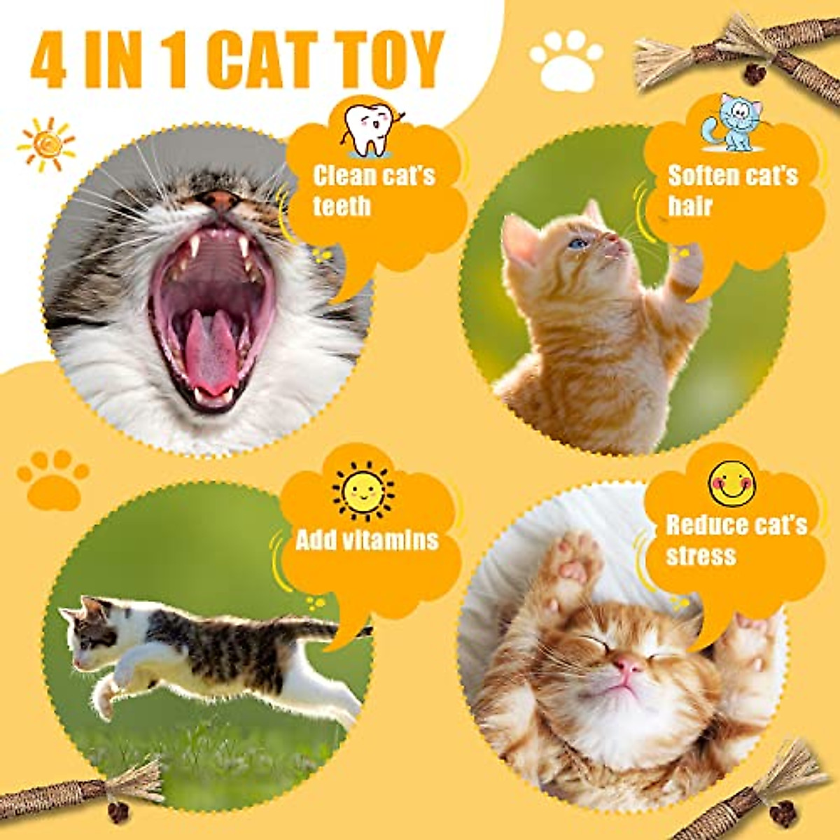 YWAOOH Catnip Toys with Silvervine for Cats, Cat Chew Toy for Kitten Teething, Interactive Cat Toy for Indoor Cats, Natural & Safe Cat Toys