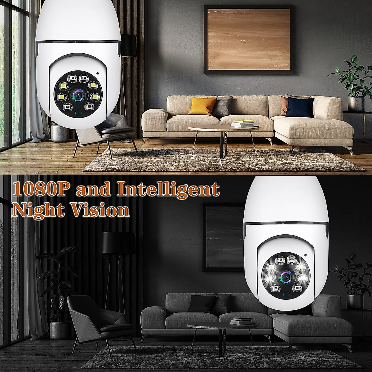 Wireless Light Bulb Camera 2.4GHz WiFi 360 Degree Socket Cameras for Home Security 1080p Smart Panoramic Cam Home Surveillance Camera System with Night Vision Motion Detection and Alarm