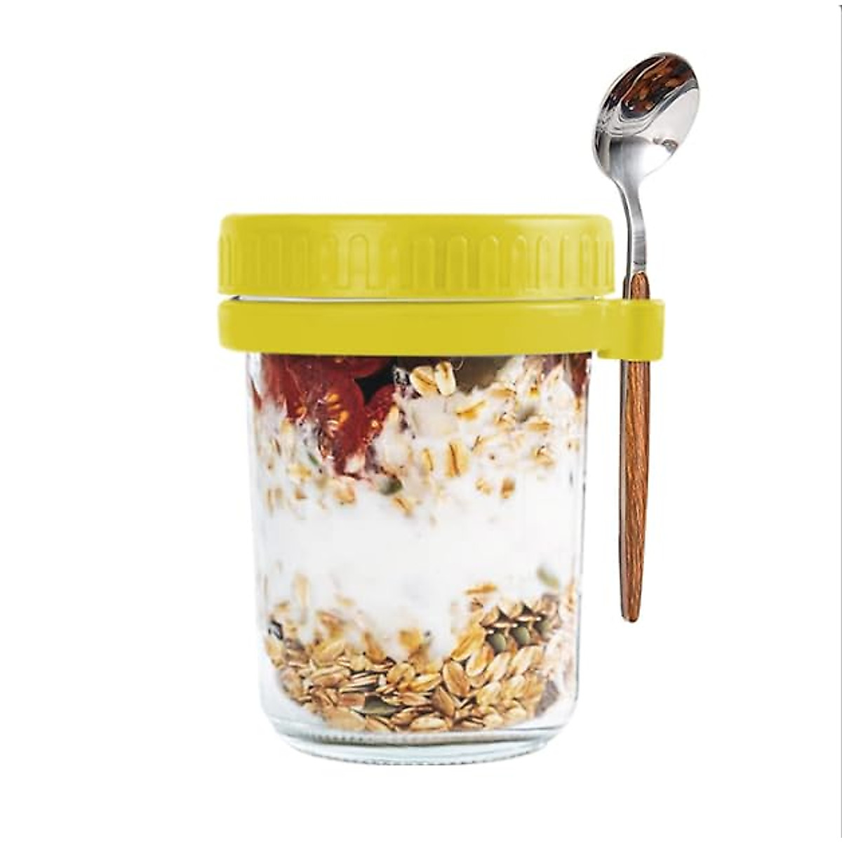 Mason Jar Oameal Container, Overnight Oats Jar With Lid And Spoon, Food Containers/Jars/Canning (Grey)