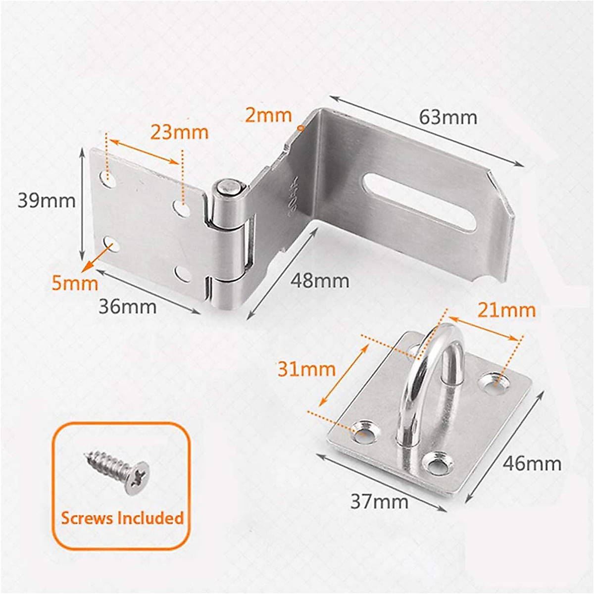 HOWDIA 4 Inch Door Hasp Latch 90 Degree, Stainless Steel Safety Right Angle Padlock Hasp Locking Latch Security Door Clasp Hasp Lock Latch for Push/Sliding/Barn Door, 2mm Thick, Brushed Silver