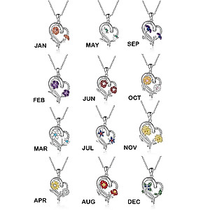 Roy Rose Jewelry Personalized Birth Month Flower Necklace with 2 Birthstones - Heart Shape - Customized Necklace for Her (September - Morning Glory)