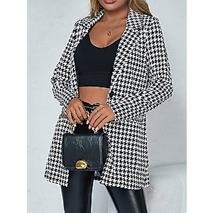 Floerns Women's Casual Work Office Open Front Striped Blazer Black White Houndstooth XL