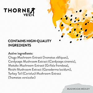 ThorneVet Mushroom Medley for Dogs - Immune System Support Plus Antioxidants - with Reishi, Turkey Tail, Cordyceps, Maitake, and Chaga Mushrooms - Support for Dogs Having Cancer Treatment - 120 Scoops